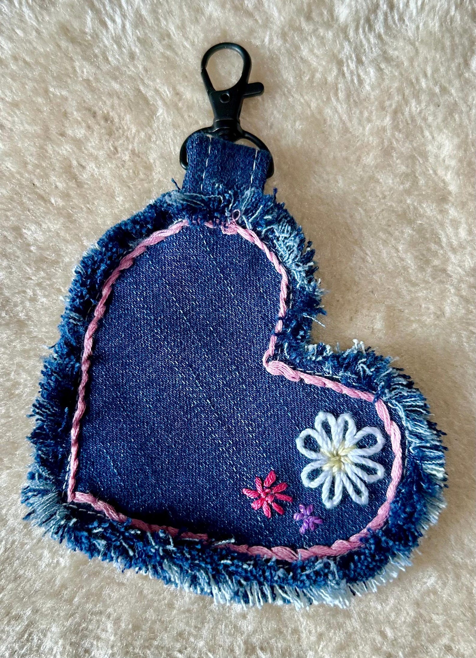 Hand Embroidered Denim Keychain: Upcycled Boho Bag Accessory - Etsy