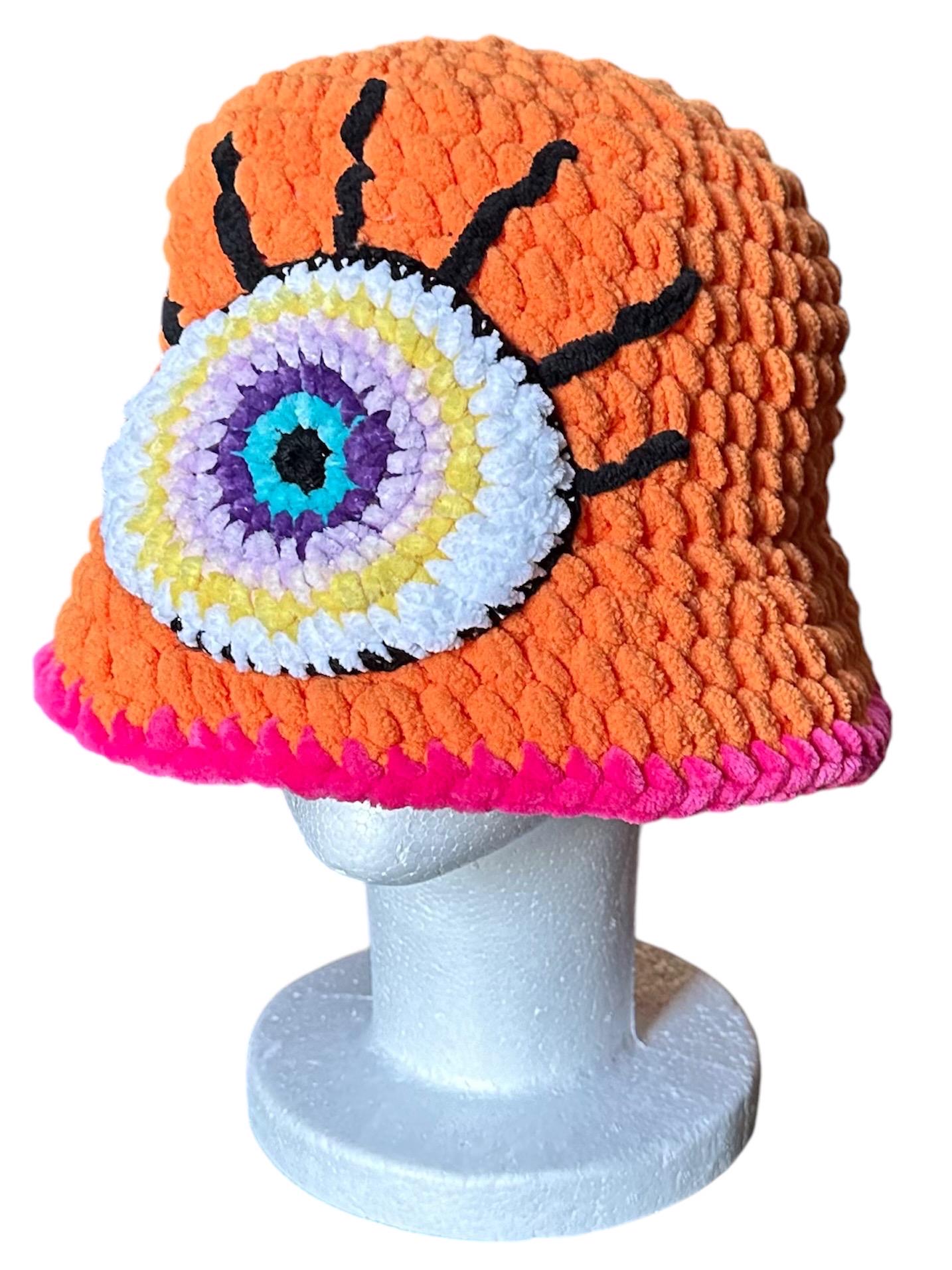 Orange Evil Eye Crochet Bucket Hat - Festival - Rave Accessory ...
