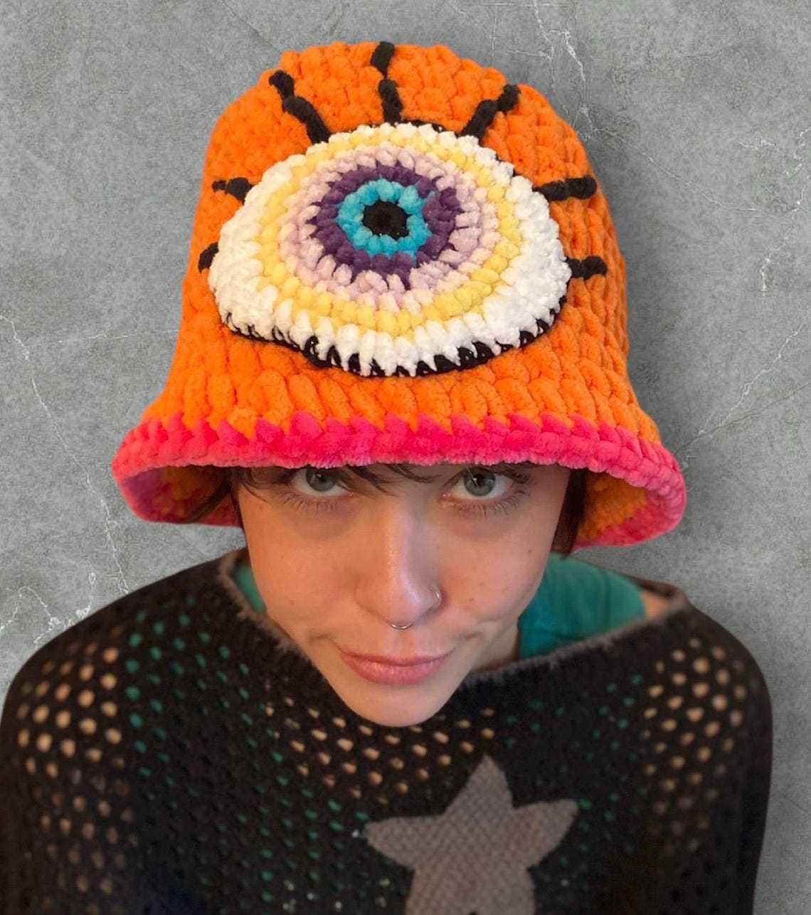 Orange Evil Eye Crochet Bucket Hat - Festival - Rave Accessory ...