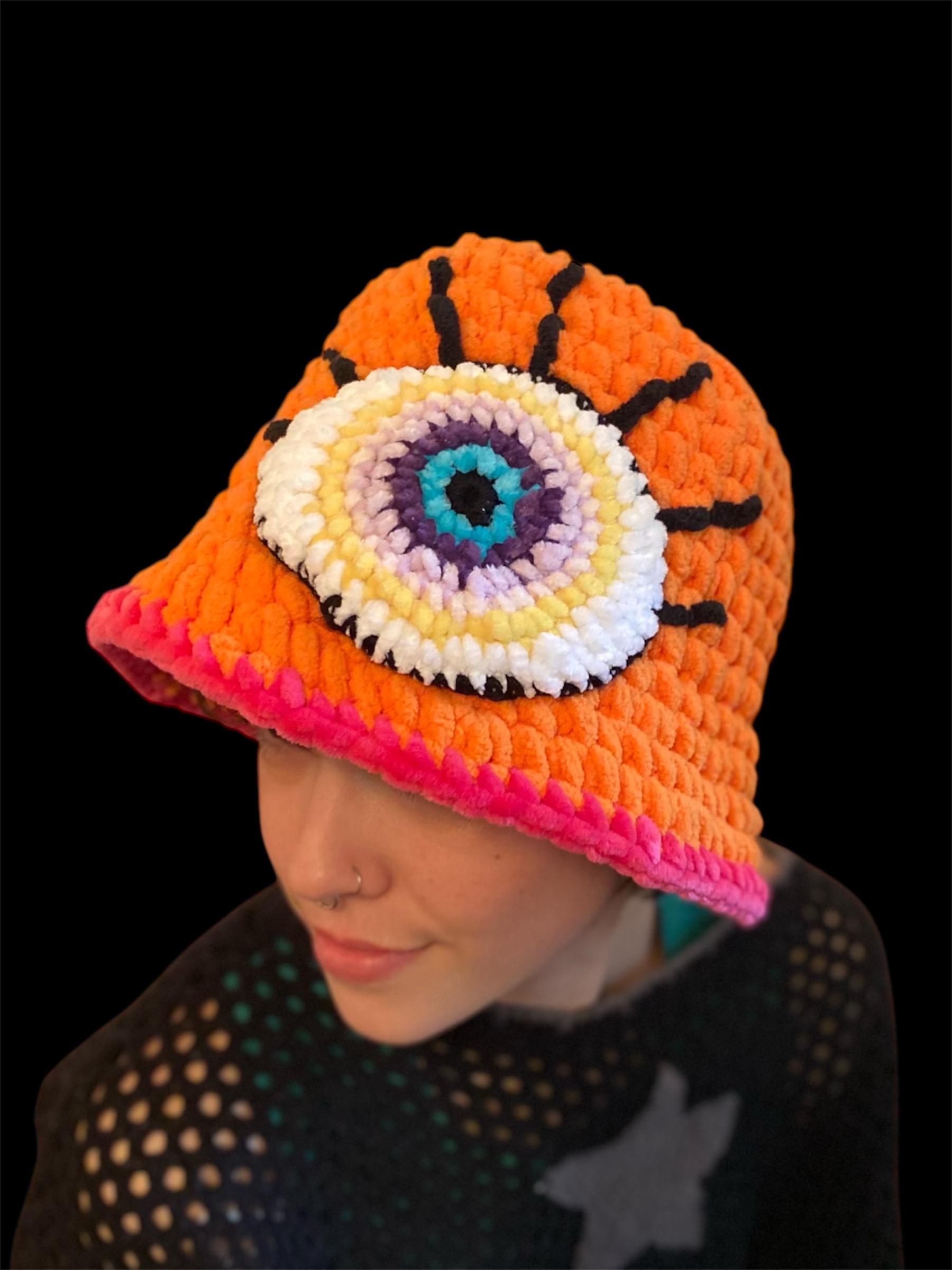 Orange Evil Eye Crochet Bucket Hat - Festival - Rave Accessory ...
