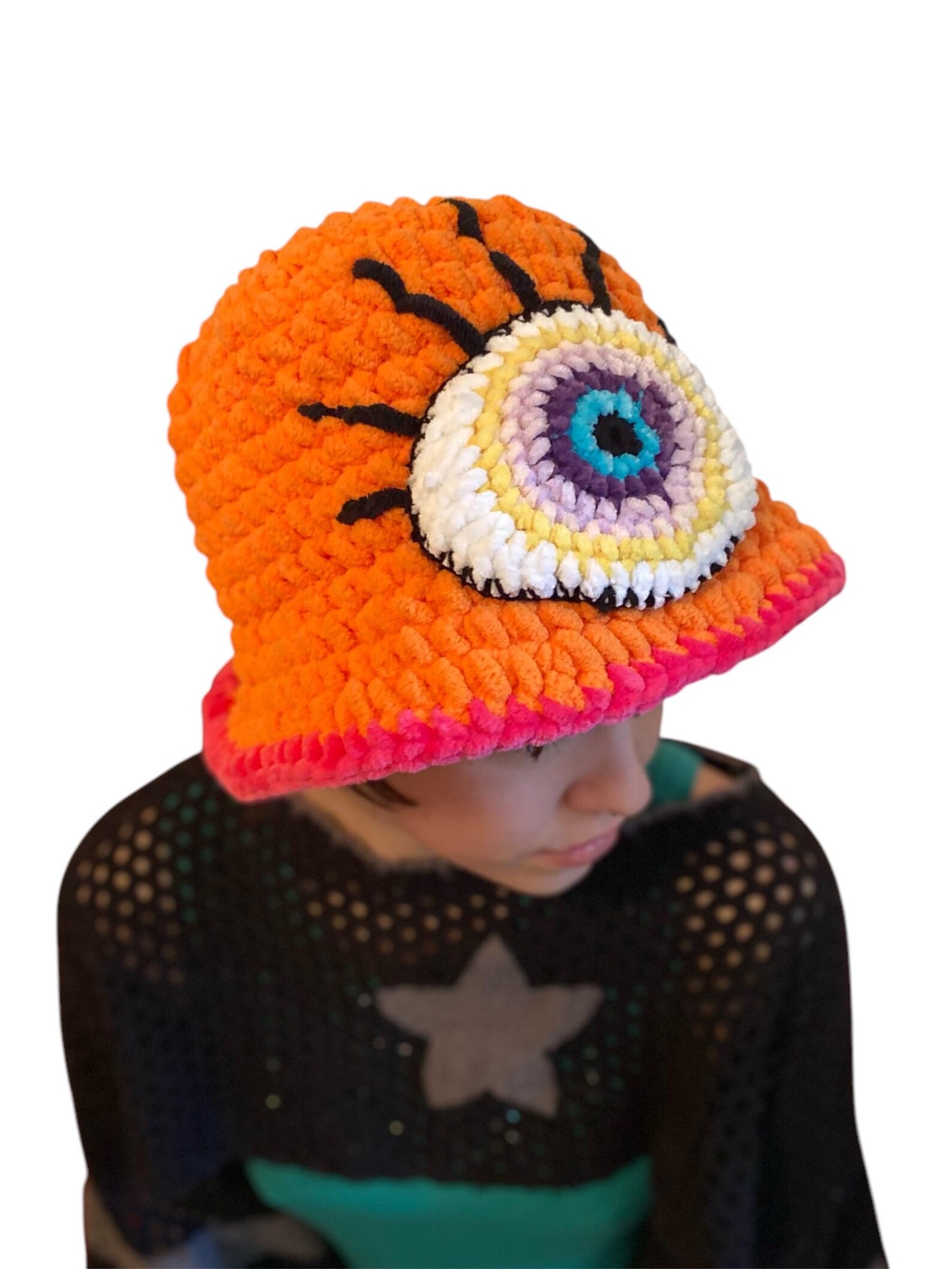 Orange Evil Eye Crochet Bucket Hat - Festival - Rave Accessory ...