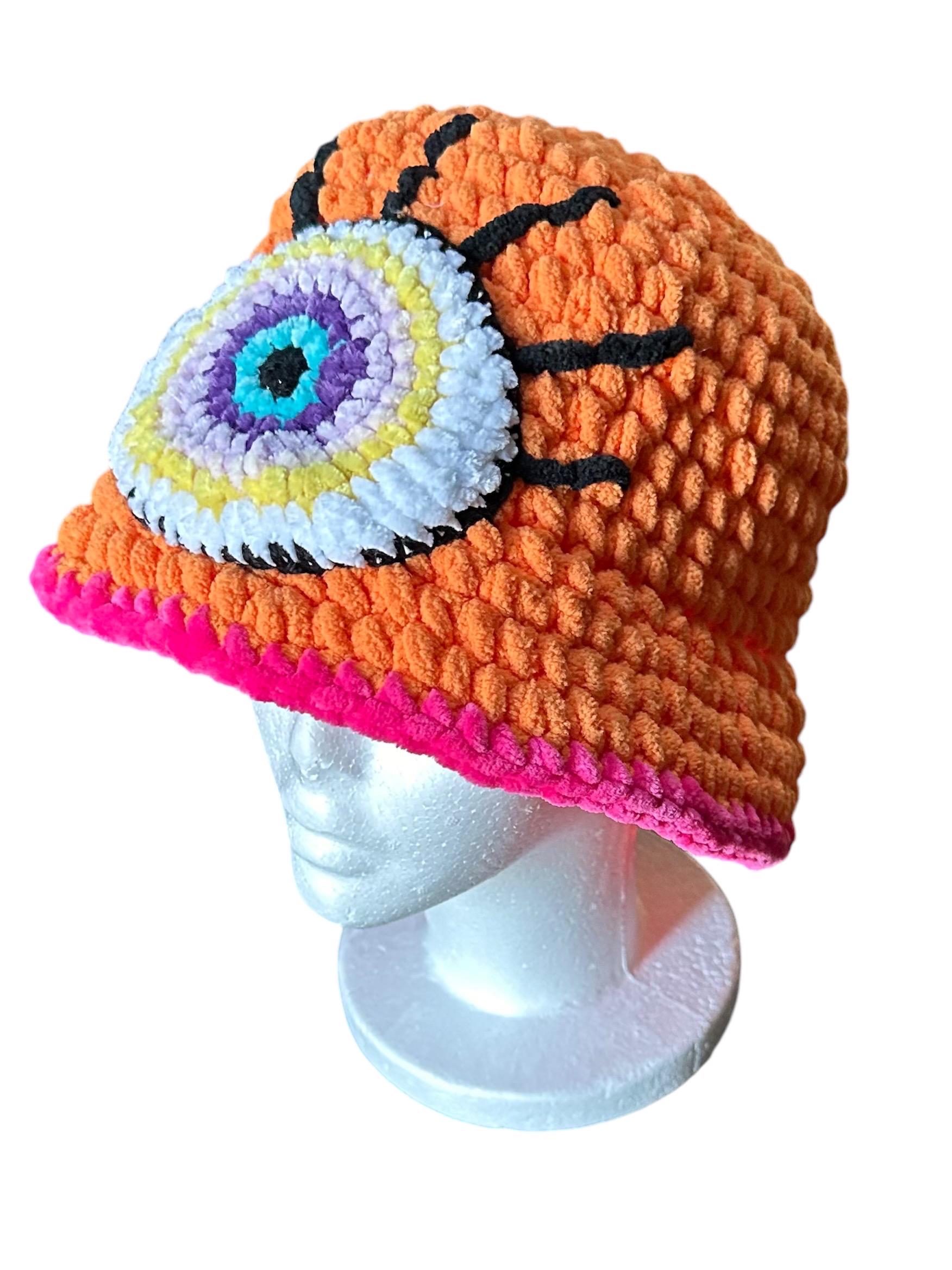 Orange Evil Eye Crochet Bucket Hat - Festival - Rave Accessory ...