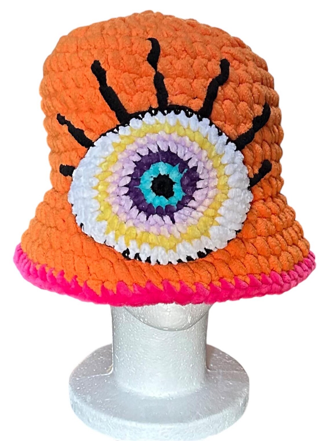 Orange Evil Eye Crochet Bucket Hat - Festival - Rave Accessory ...