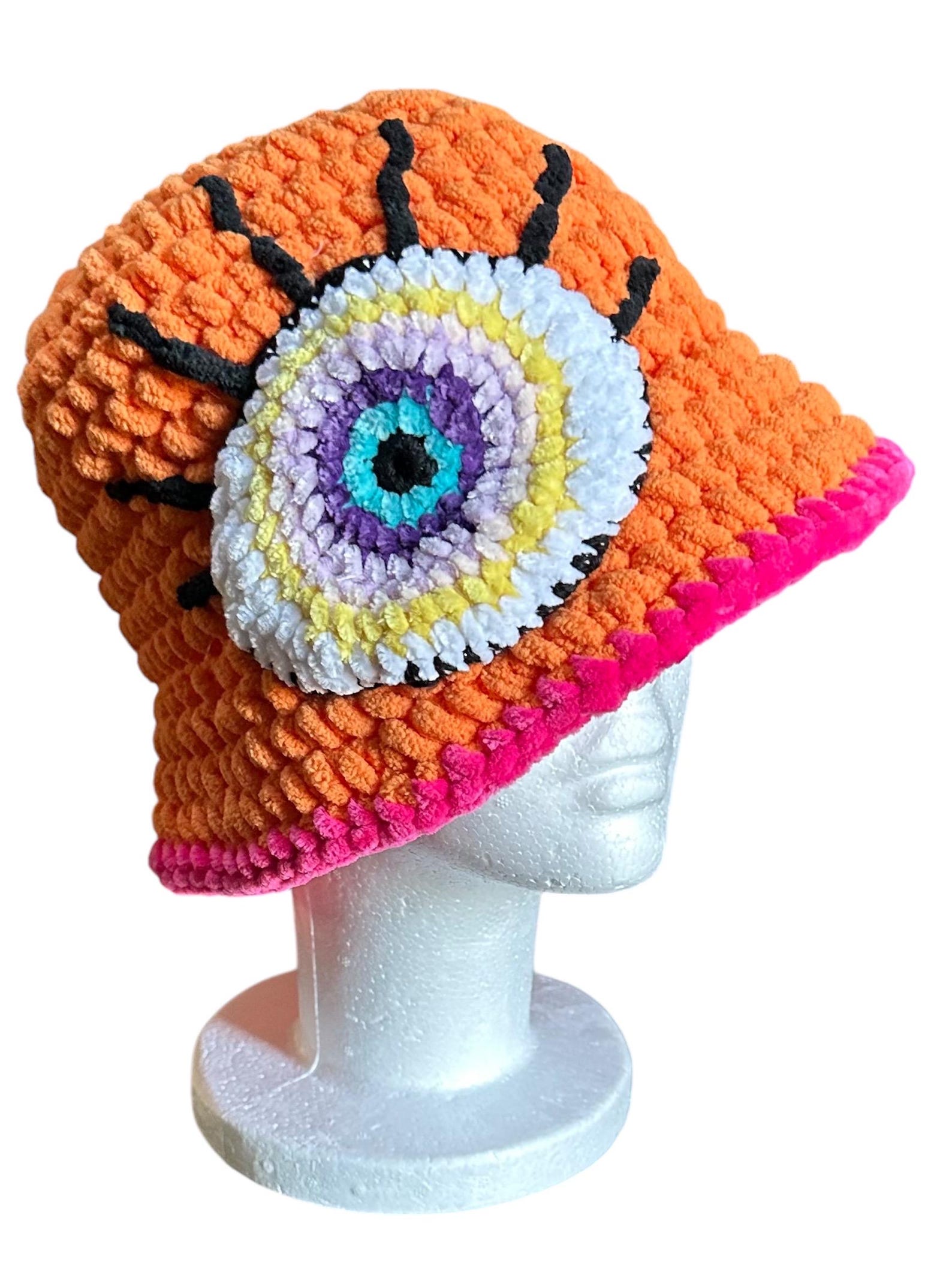Orange Evil Eye Crochet Bucket Hat - Festival - Rave Accessory ...