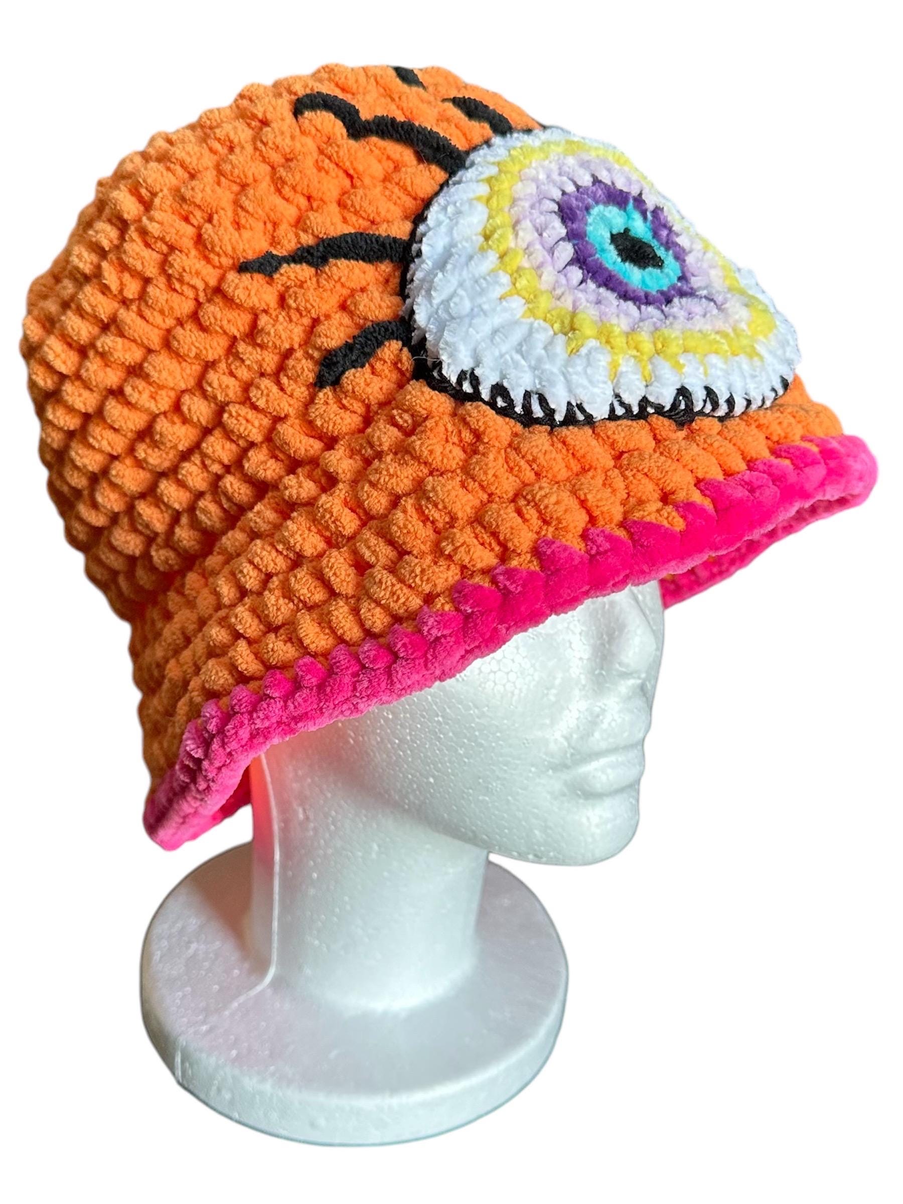 Orange Evil Eye Crochet Bucket Hat - Festival - Rave Accessory ...