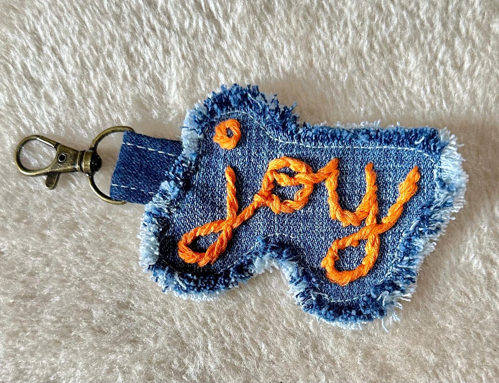 Hand Embroidered Denim Keychain: Upcycled Boho Bag Accessory - Etsy