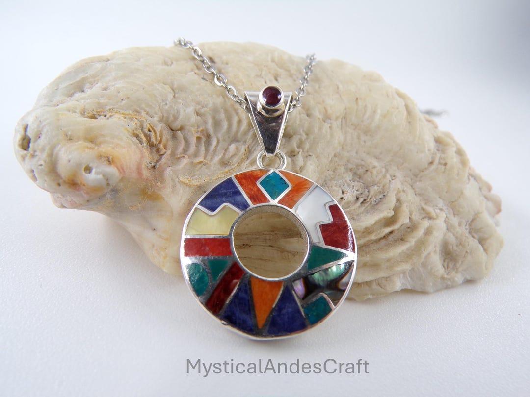 Handmade Inca Moon Calendar Pendant: 950 Silver, Chrysocolla, Turquoise ...