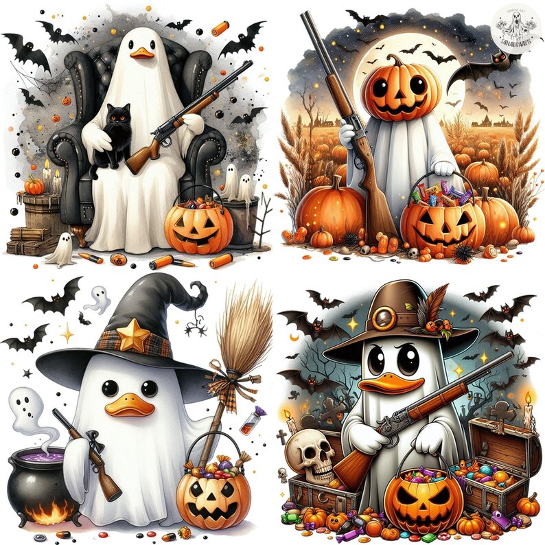 Halloween Ghost Hunter Clipart Bundle, Ghost Halloween Png, Ghost Duck ...