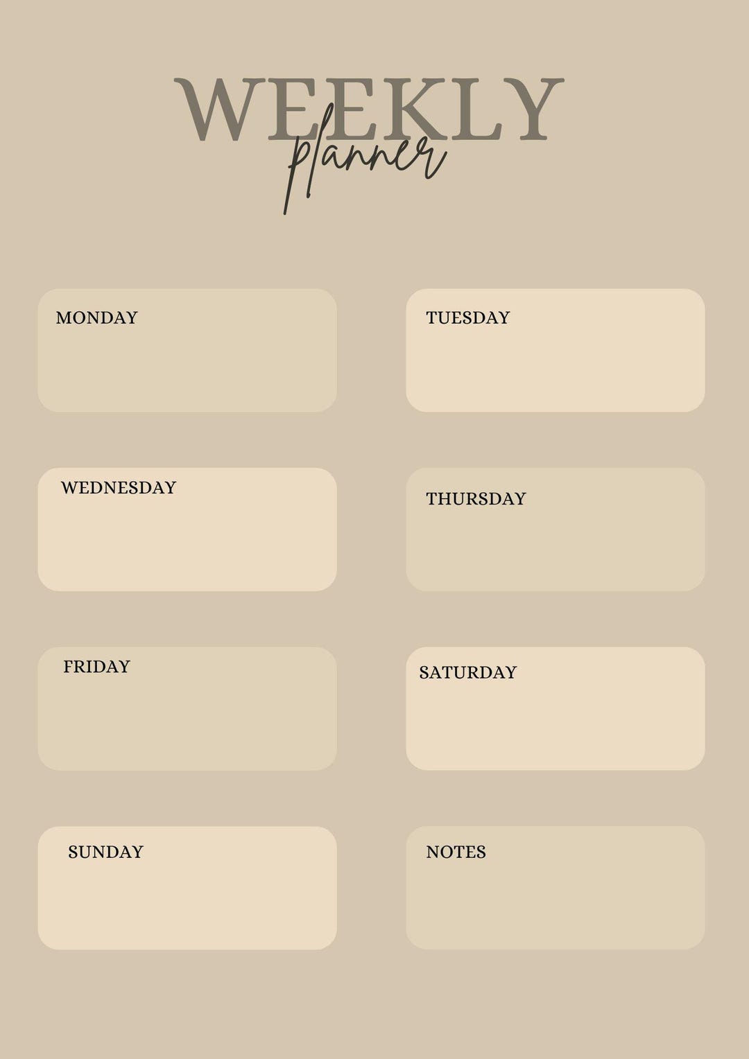 Templates, Canva Design, Templates, Beige, Week Planner, Planner - Etsy