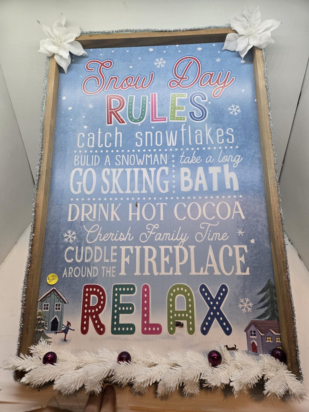 Snow Day Rules Wall Decoration Sign - Custom Decorated - 25" X 16 ...