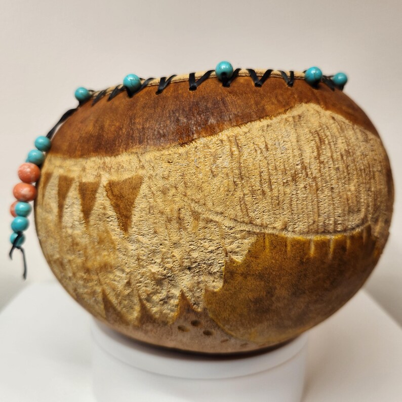 RUSTIC GOURD BOWL Earthy Art Bowl With Colored Beads - Etsy