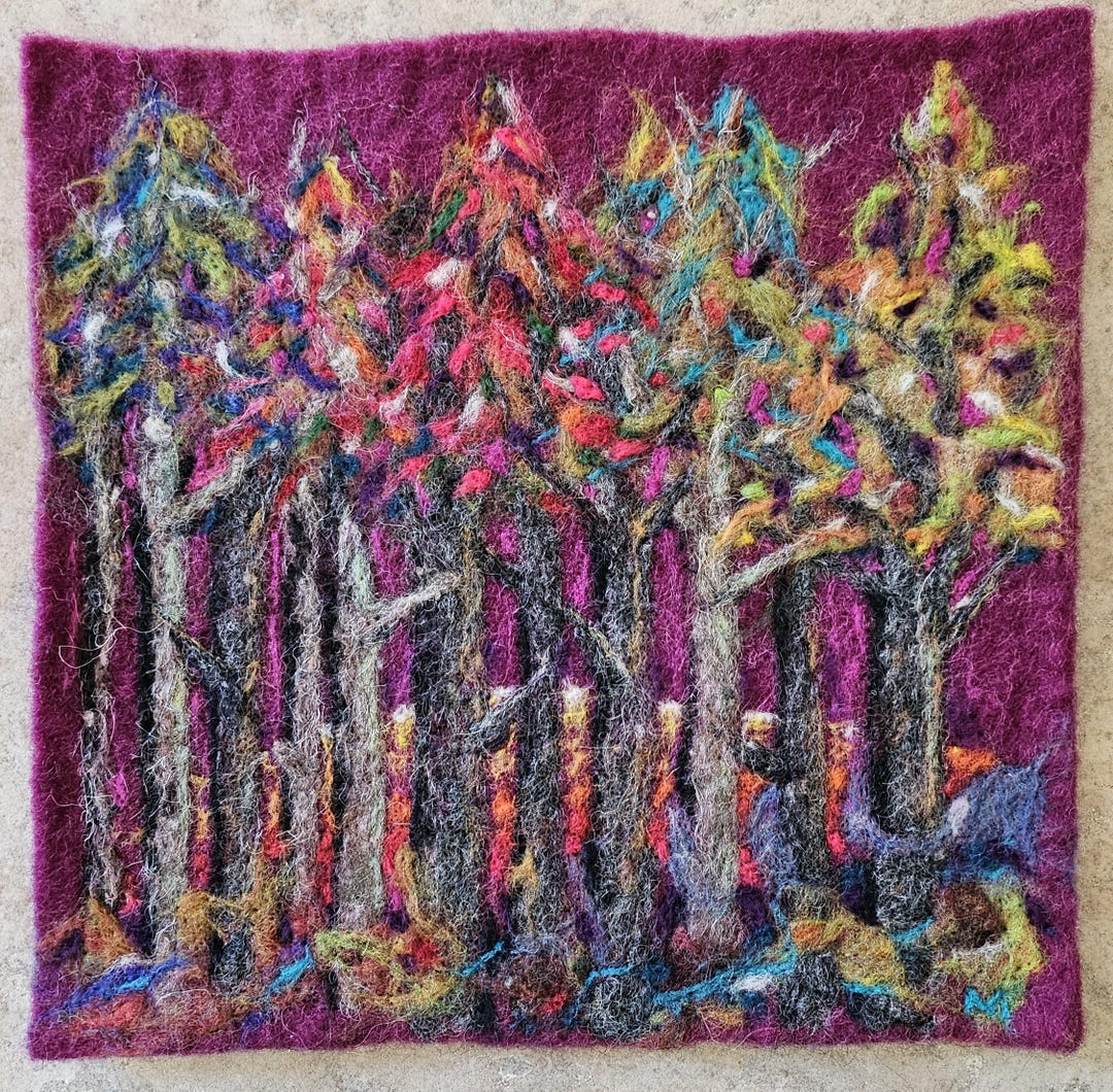 VIBRANT WOODLANDS Fiber Art Colorful Trees Wool Painting - Etsy
