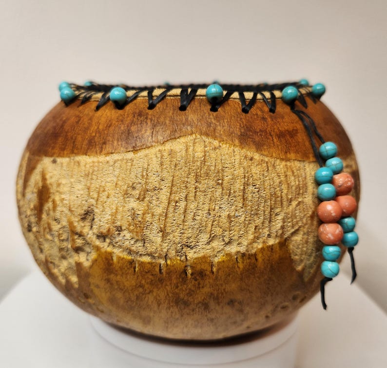 RUSTIC GOURD BOWL Earthy Art Bowl With Colored Beads - Etsy