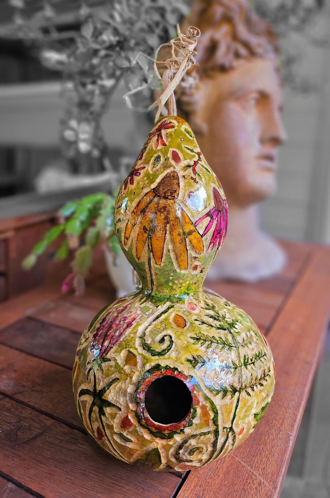 GARDEN BIRDHOUSE Flowers on Gourd Art Carved Nest Box - Etsy