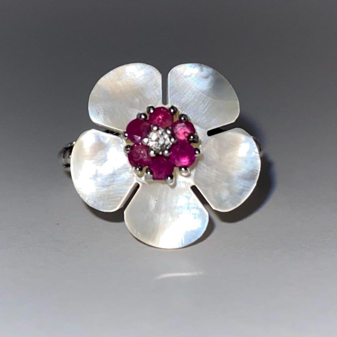 Honora Pearl and Pink Ruby Flower Ring in 925 Sterling Silver // Size 5 ...