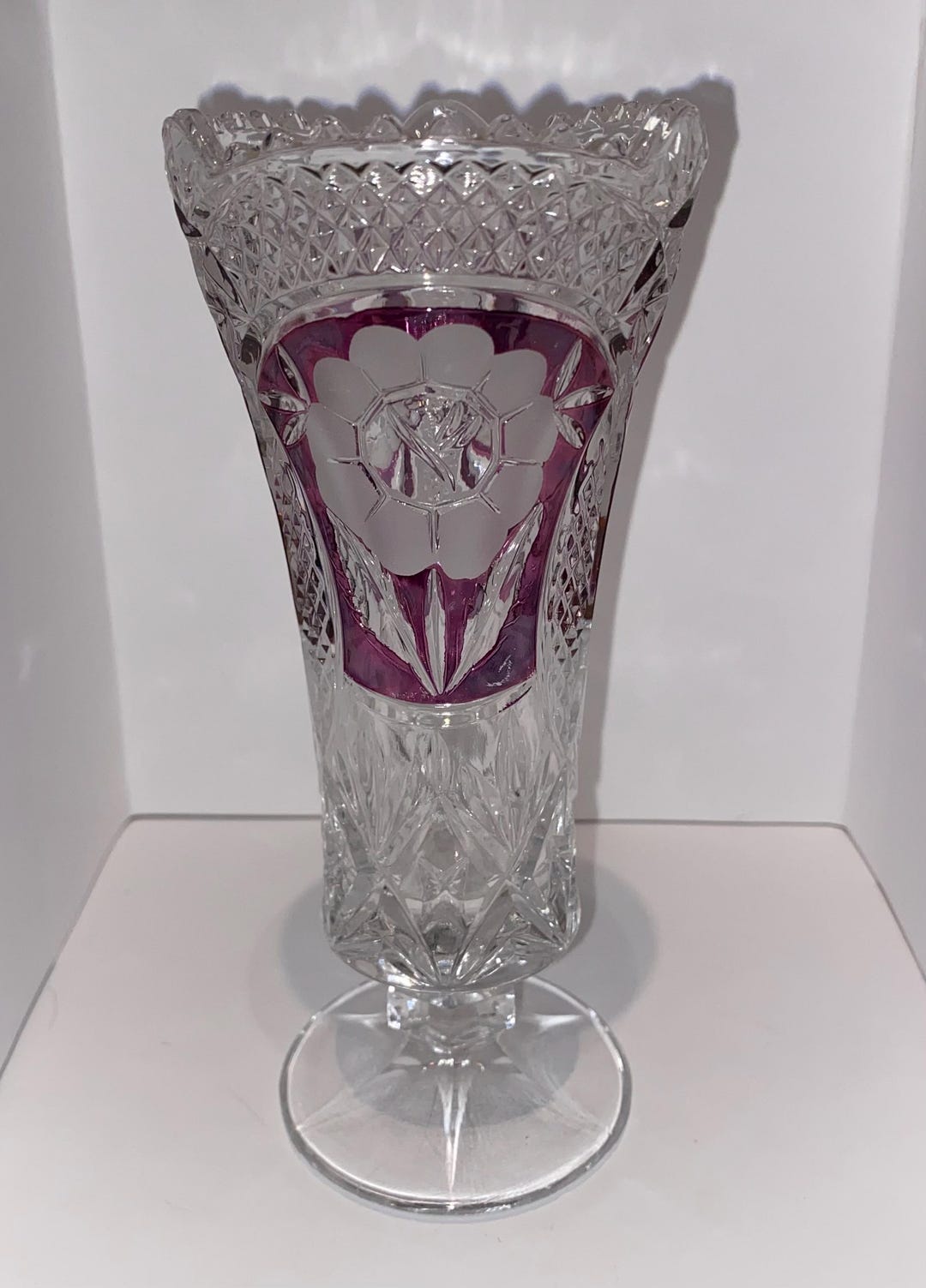 Anna Hutte Bleikristall Lead Crystal Vase With a Ruby Red Flower and ...