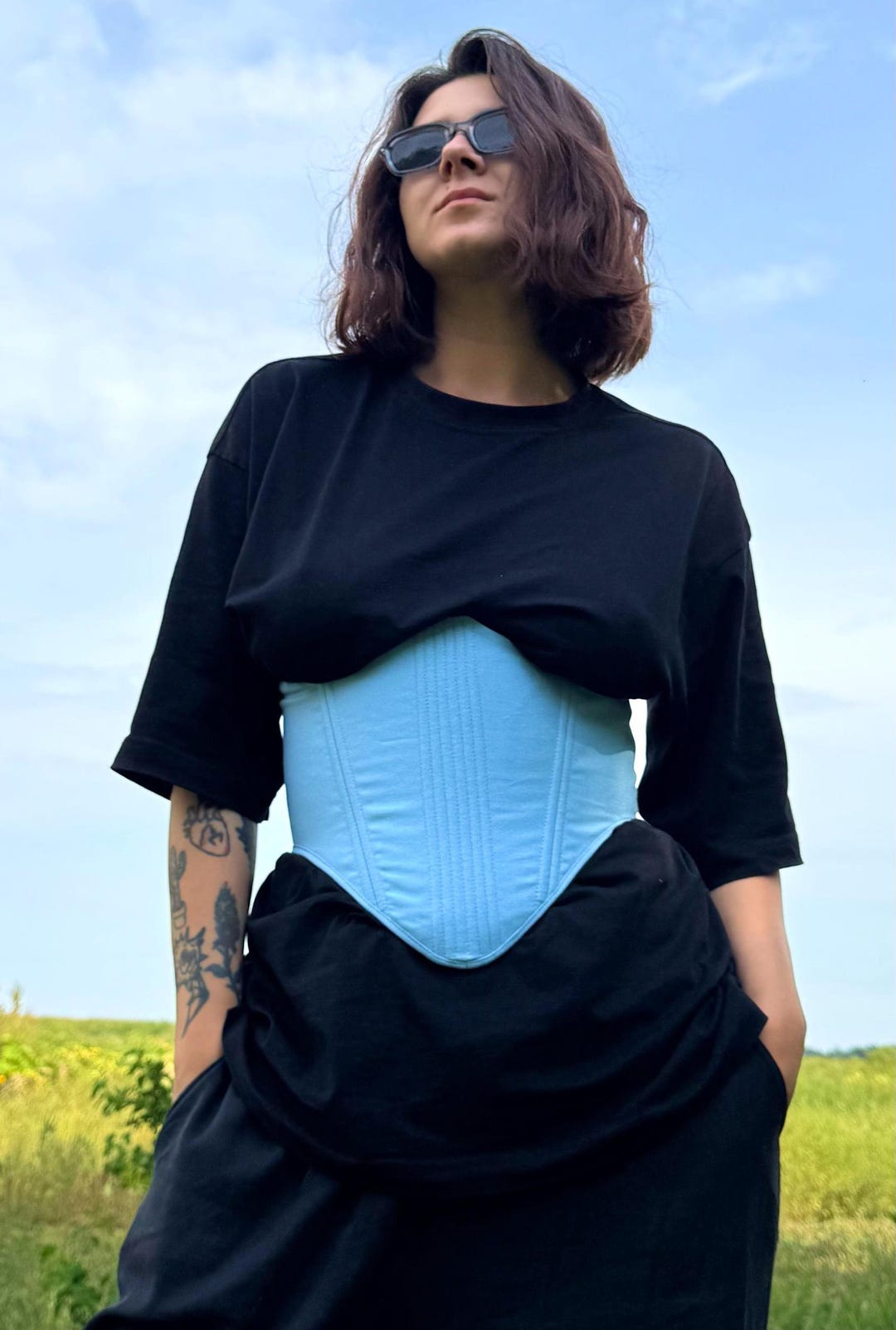 Halloween Pirate Blue Corset Dress, Locking Bondage Corset Top Dress ...