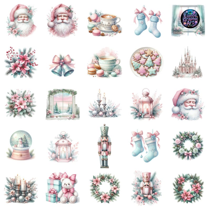 100+ Watercolor Pastel Christmas Clipart, Pastel Pink Turqoise Png ...