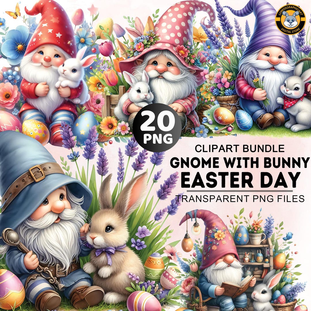 20+ Easster Gnome Bundle Clipart PNG, Watercolor Easter Gnome With ...