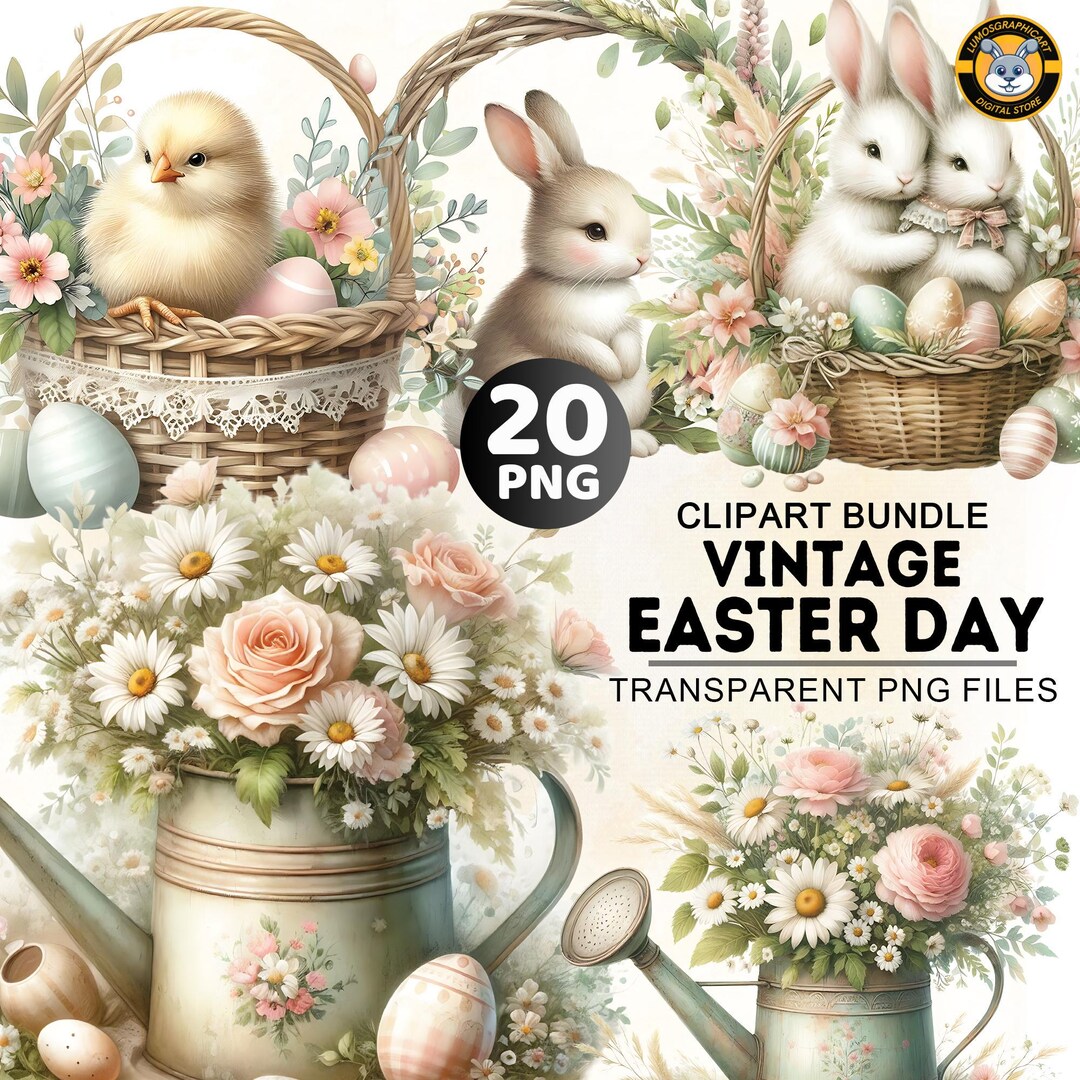 20+ Country Easter Bundle Clipart PNG, Watercolor Easter Vintage PNG ...