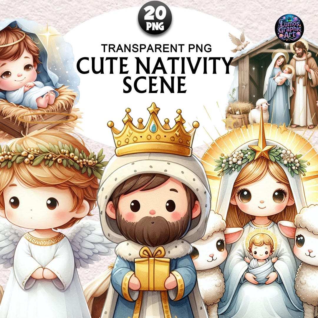 20+ Watercolor Cute Nativity Scene Clipart, Xmas Jesus Birth Png Bundle ...