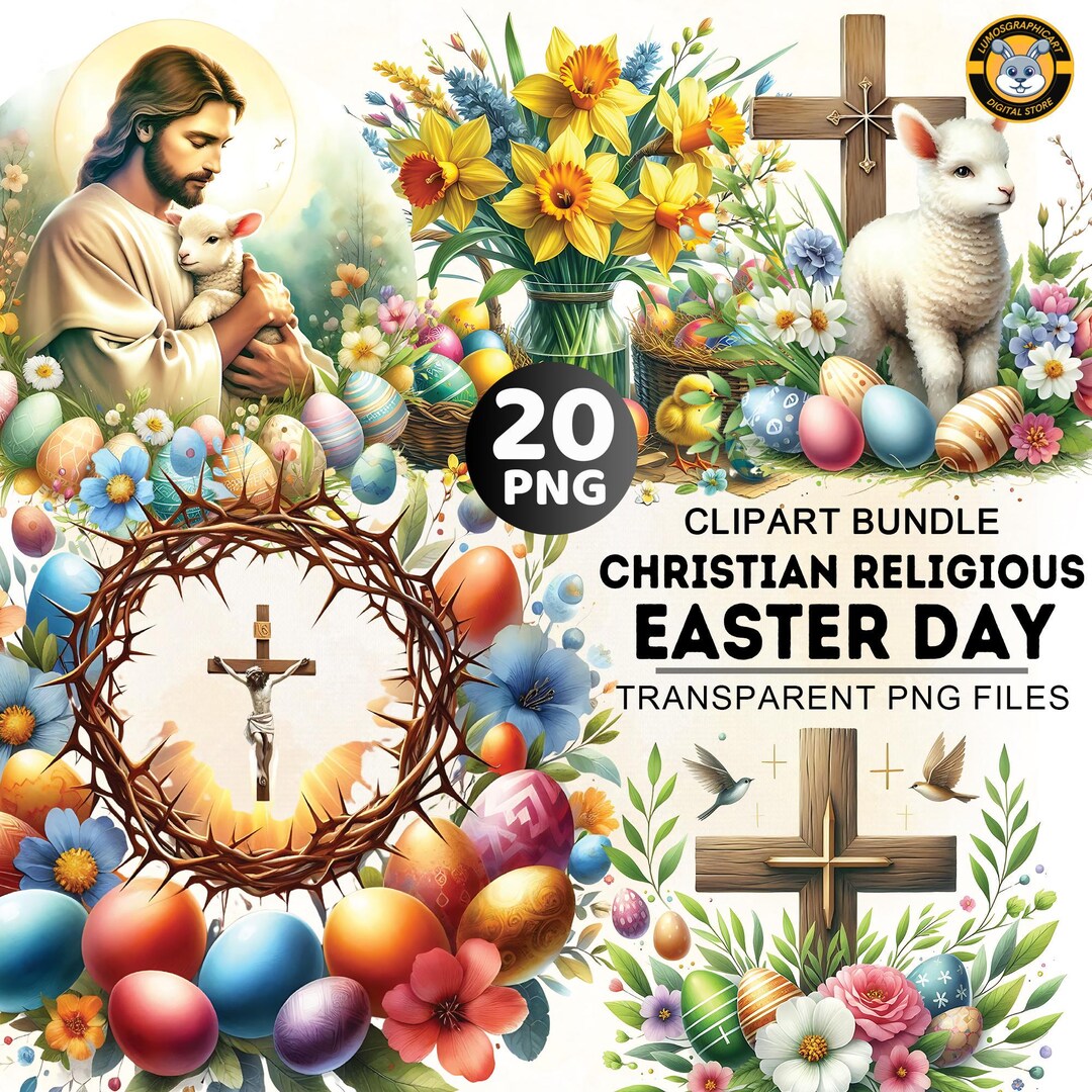 20+ Christian Easter Bundle Clipart PNG, Watercolor Christian Religious ...