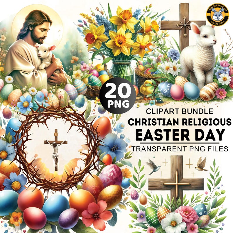 20+ Christian Easter Bundle Clipart PNG, Watercolor Christian Religious ...