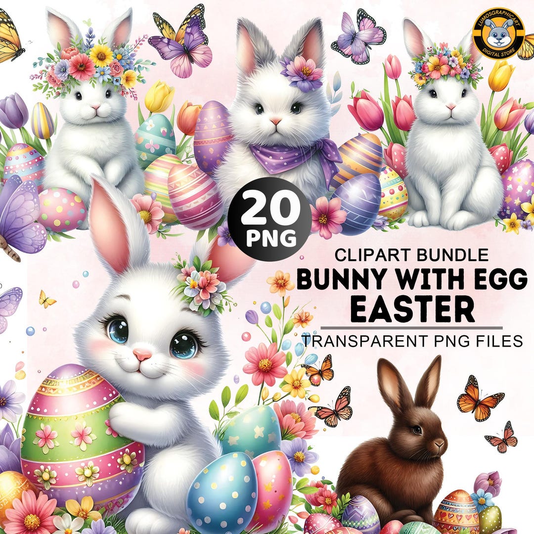20+ Spring Bunny Eggs Bundle Clipart PNG, Watercolor Easter Bunny With ...