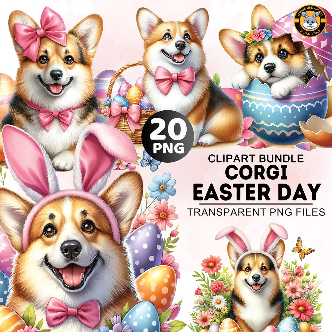 20+ Corgi Easter Bundle Clipart PNG, Watercolor Easter Corgi PNG, Easter Dog Eggs Clipart Png ...