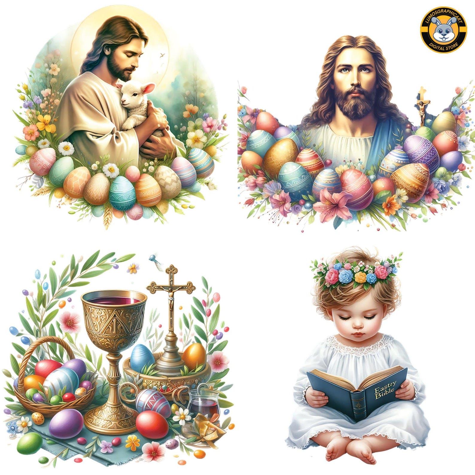 20+ Christian Easter Bundle Clipart PNG, Watercolor Christian Religious ...