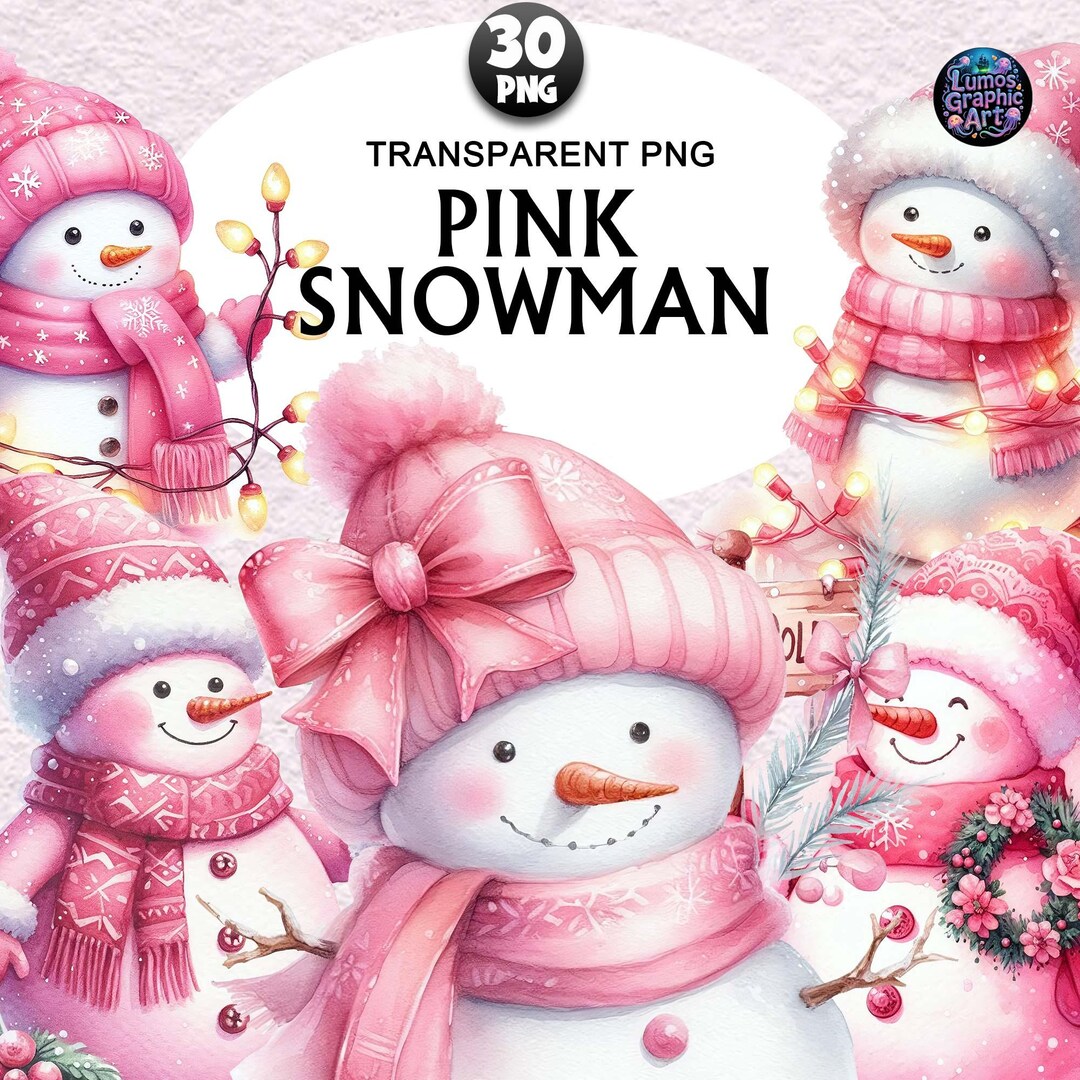 30+ Watercolor Pink Snowman Clipart, Festive Snowman Png Bundle, Cute ...