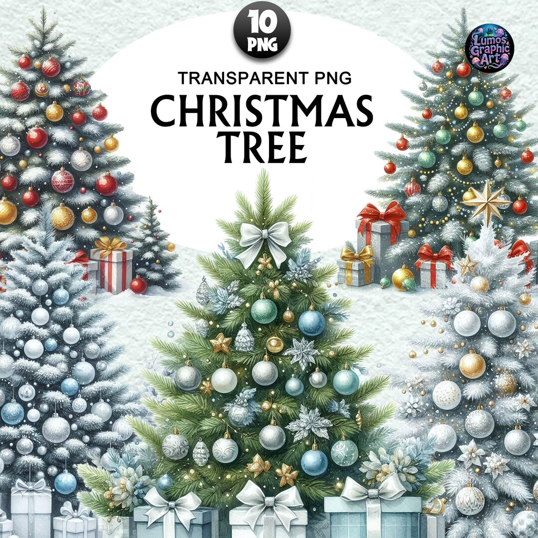 10+ Watercolor Christmas Tree Clipart, Decorated Christmas Tree Png ...