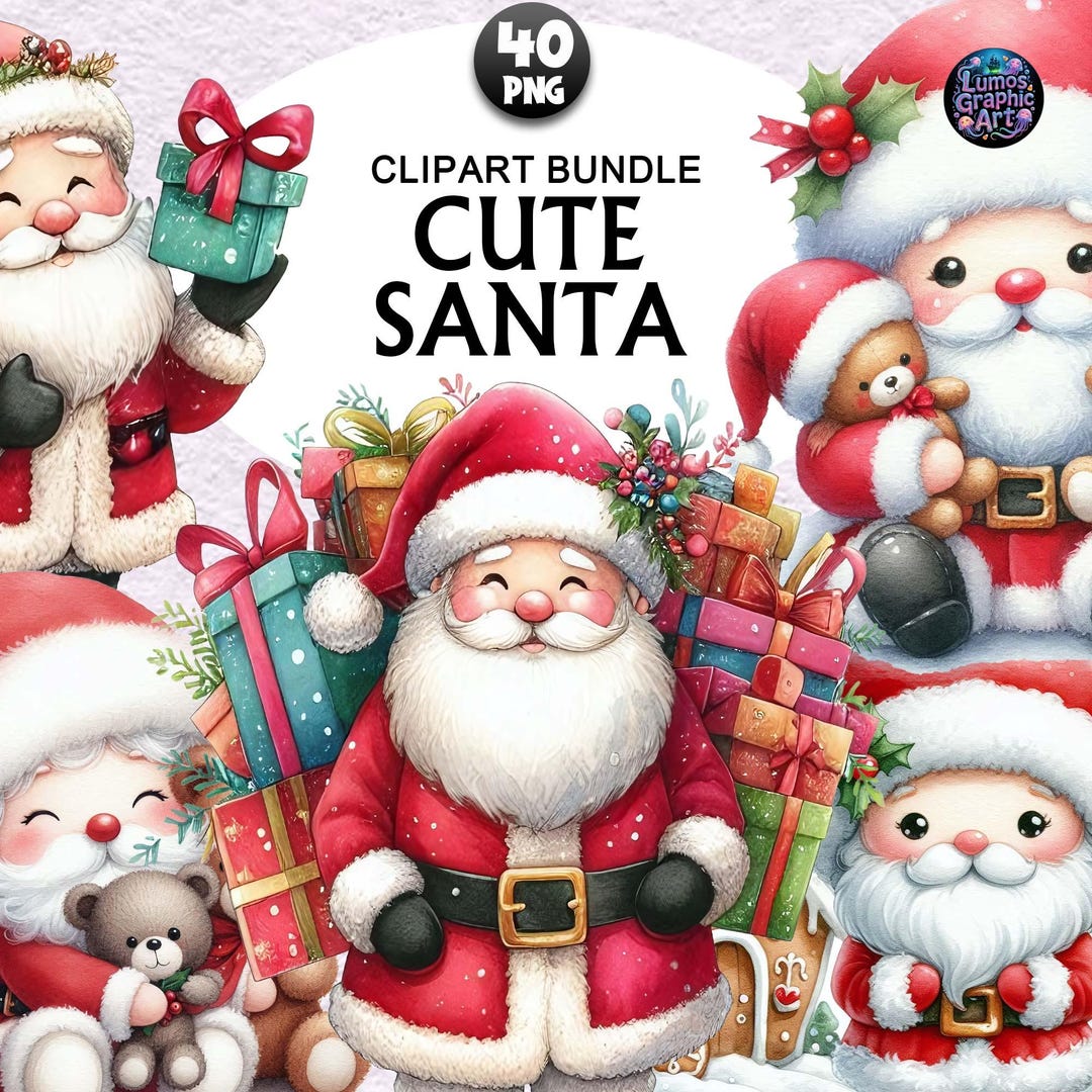 40+ Watercolor Cute Santa Clipart, Christmas Cute Santa Claus Png ...