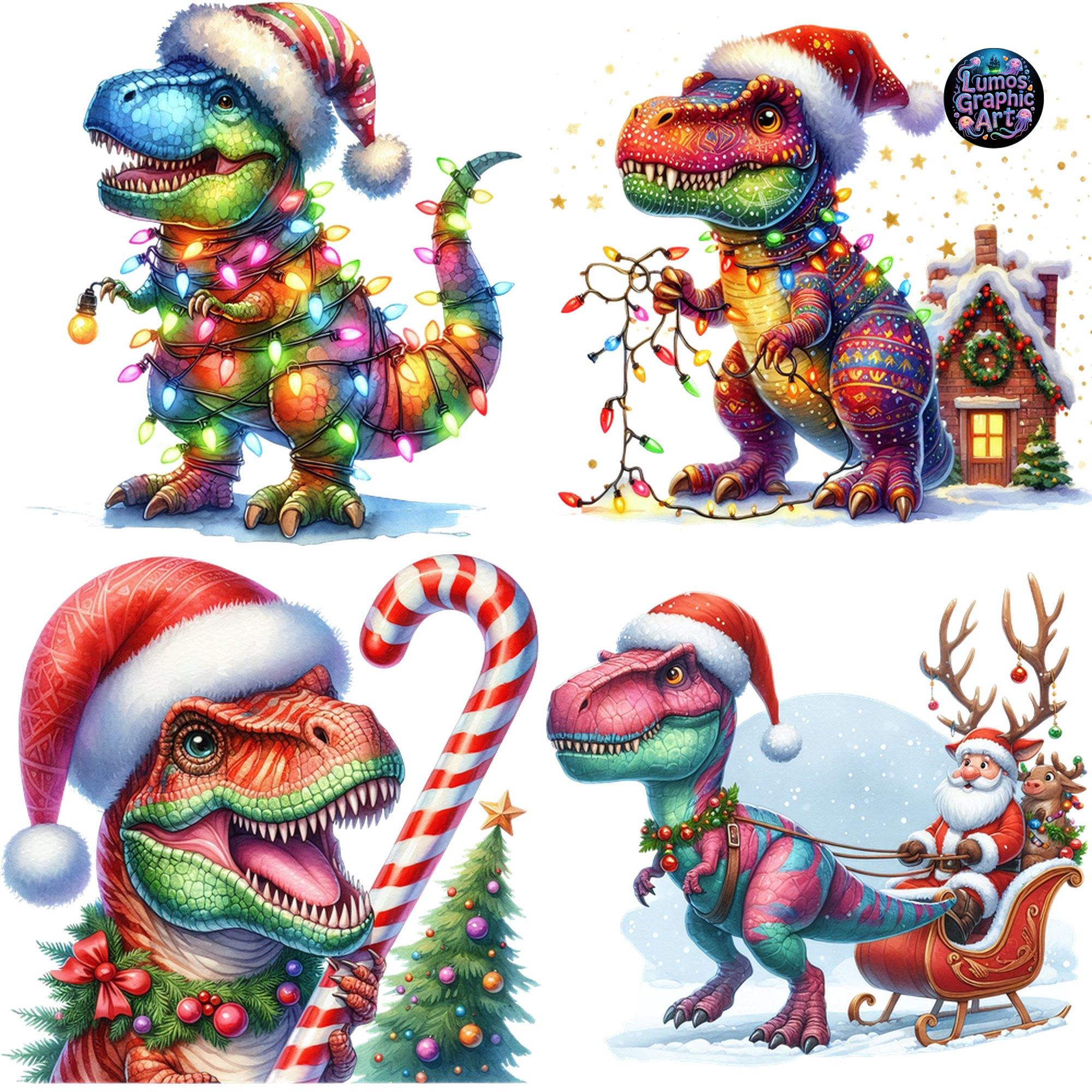 20+ Watercolor Dinosaur Christmas Clipart, T-rex Christmas Png Bundle ...