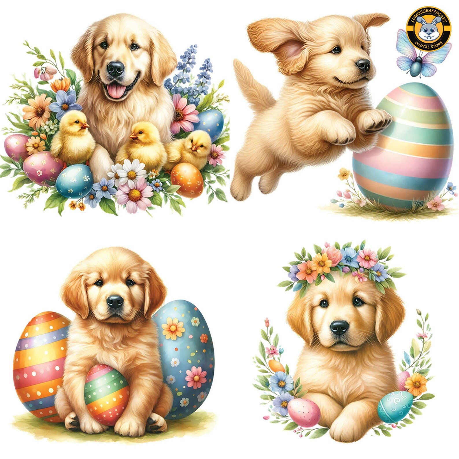 20+ Labrador Easter Bundle Clipart PNG, Watercolor Easter Retriever PNG ...