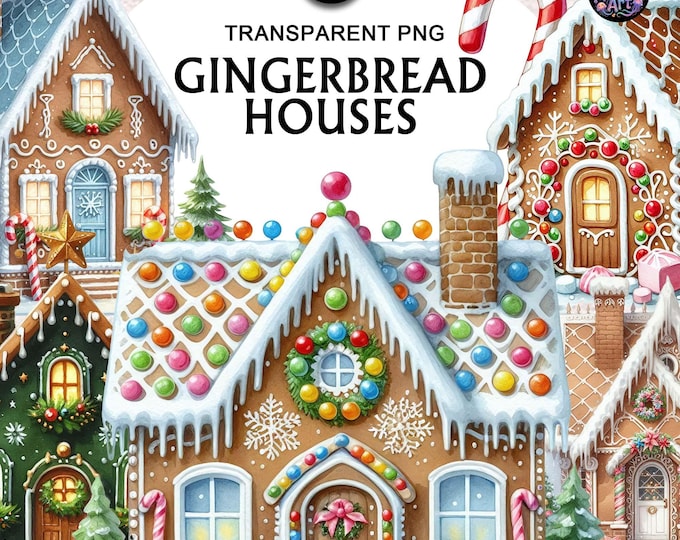 20+ Watercolor Gingerbread Houses Clipart, Christmas Cookie Png Bundle ...