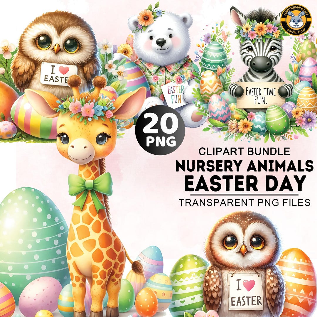 20+ Happy Easter Bundle Clipart PNG, Watercolor Nursery Easter Animals ...