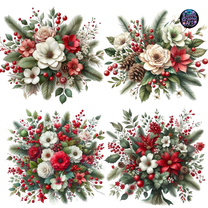 20+ Watercolor Christmas Bouquet Clipart, Christmas Flowers Png Bundle ...