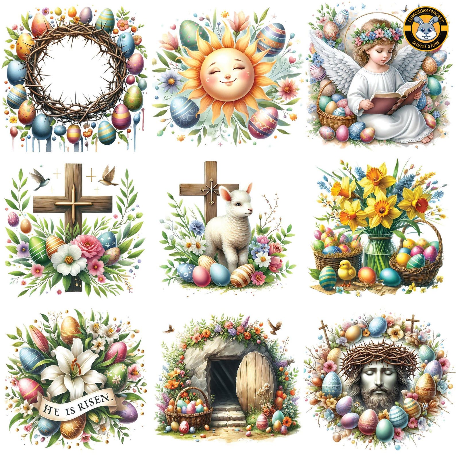 20+ Christian Easter Bundle Clipart PNG, Watercolor Christian Religious ...