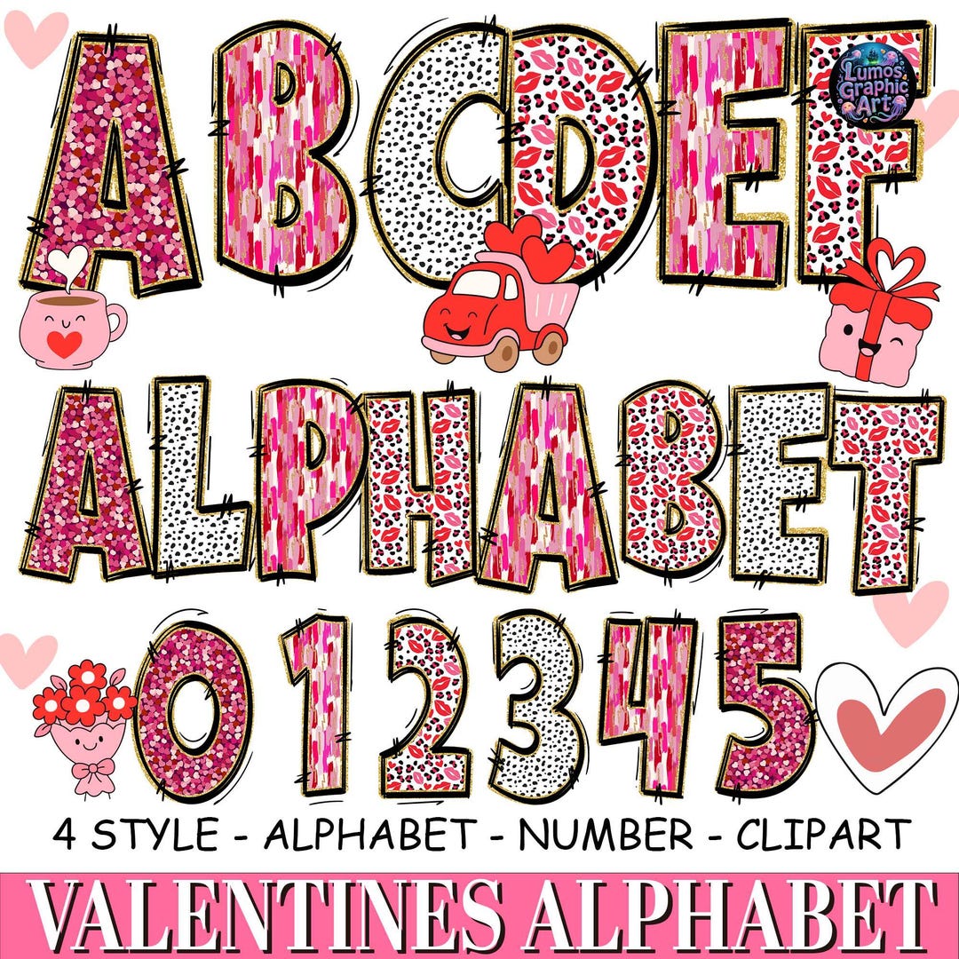 4+ Valentine Alphabet Png Bundle, Valentine Doodle Png, Valentine ...