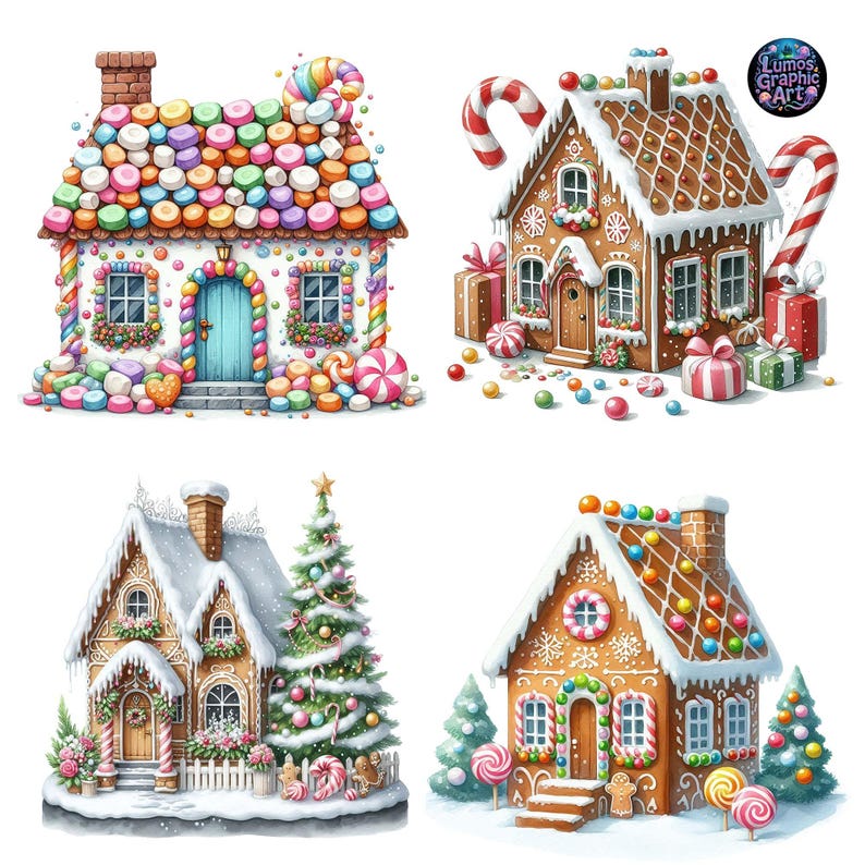 20+ Watercolor Gingerbread Houses Clipart, Christmas Cookie Png Bundle ...