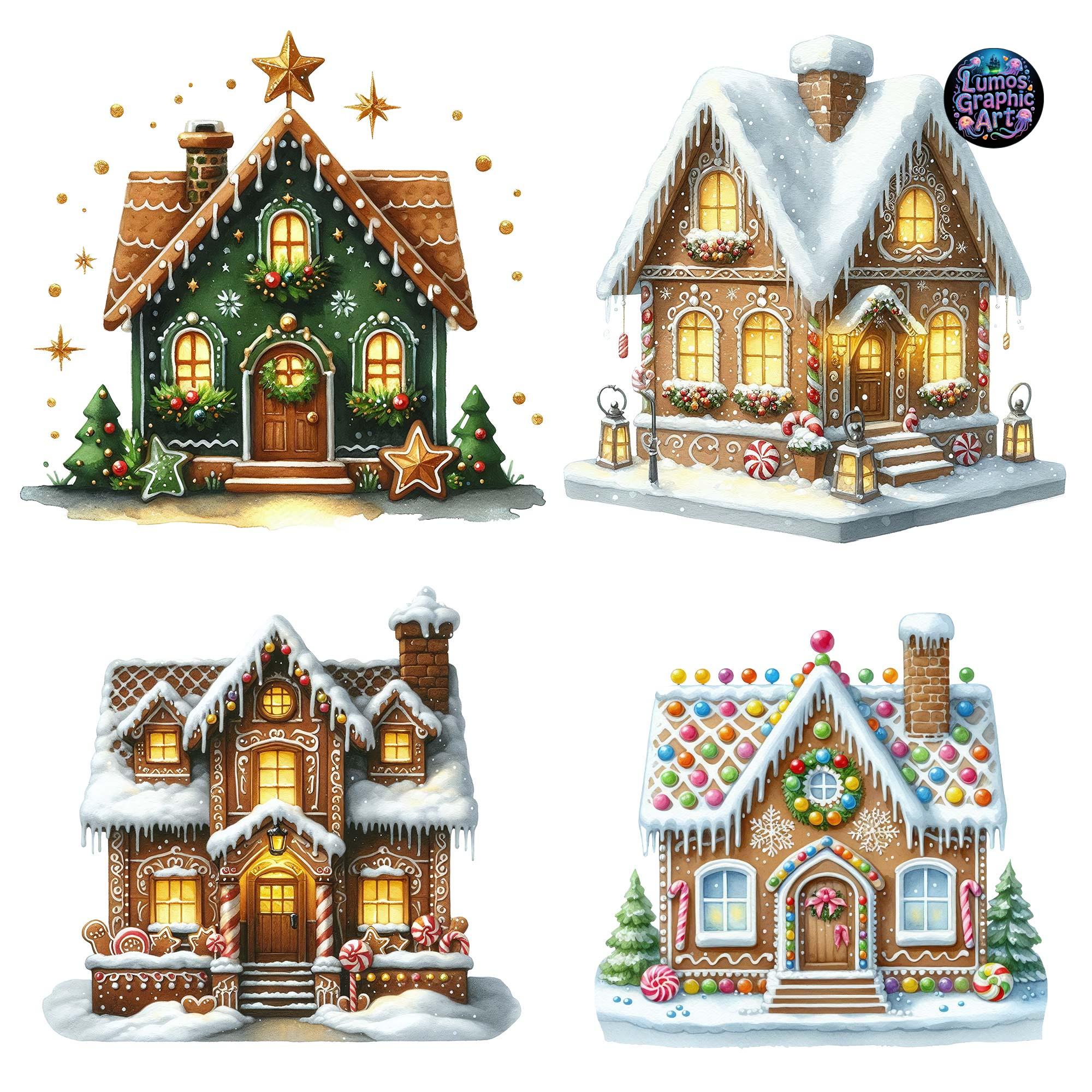20+ Watercolor Gingerbread Houses Clipart, Christmas Cookie Png Bundle ...