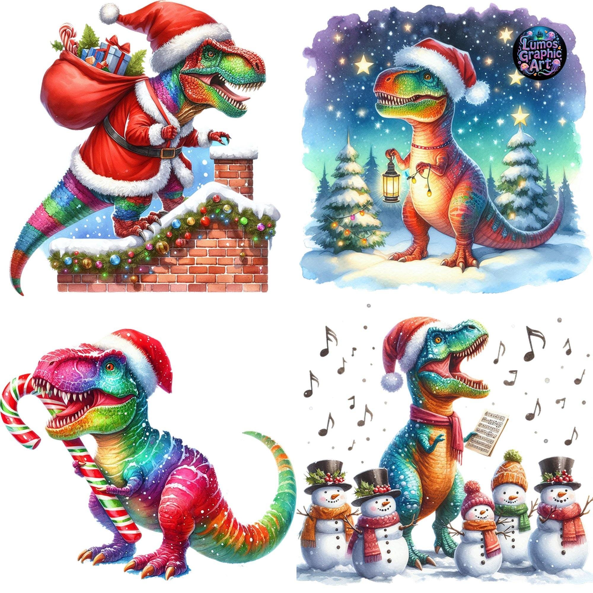 20+ Watercolor Dinosaur Christmas Clipart, T-rex Christmas Png Bundle ...