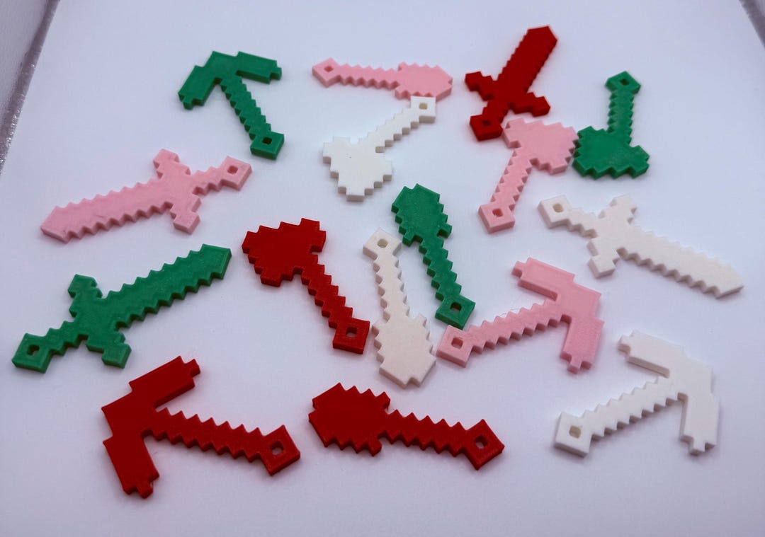 4-piece Minecraft Tools Keychain Set 3D Printed Gamer Keychains, Pixel ...