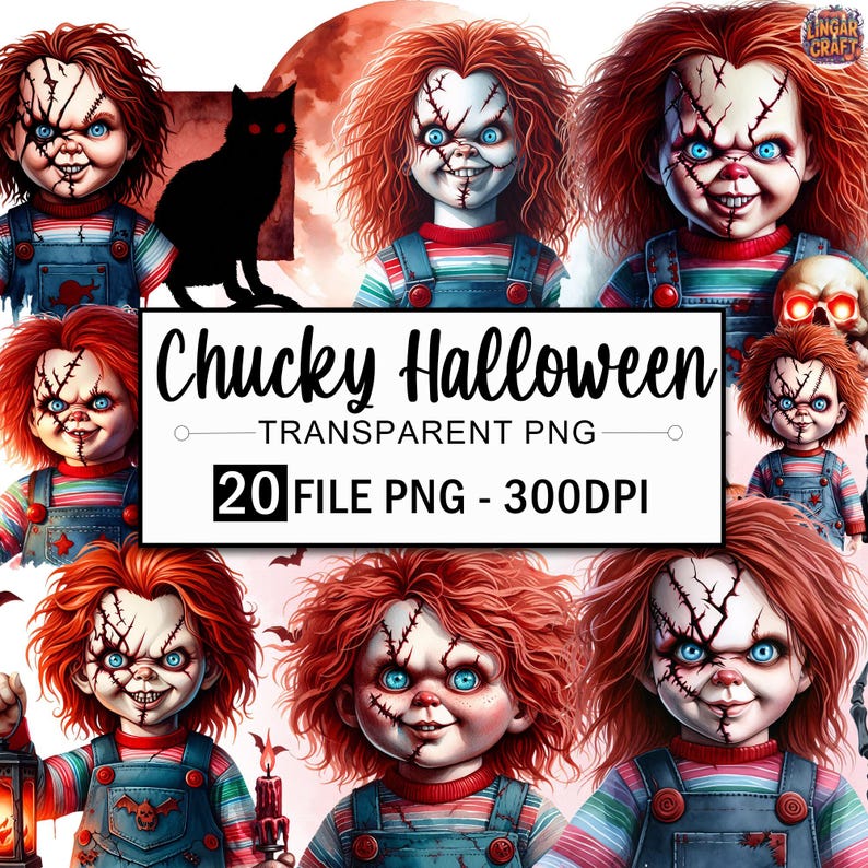 Horror Characters Clipart Bundle, Halloween Chucky Png, Chucky Clipart ...
