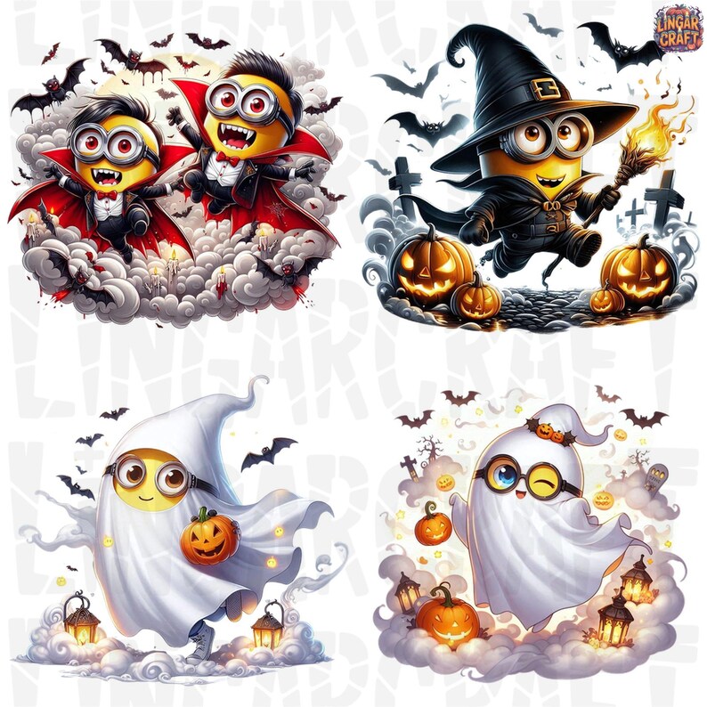 Minions Spooky Clipart Bundle, Watercolor Minions Halloween Png, Horror ...