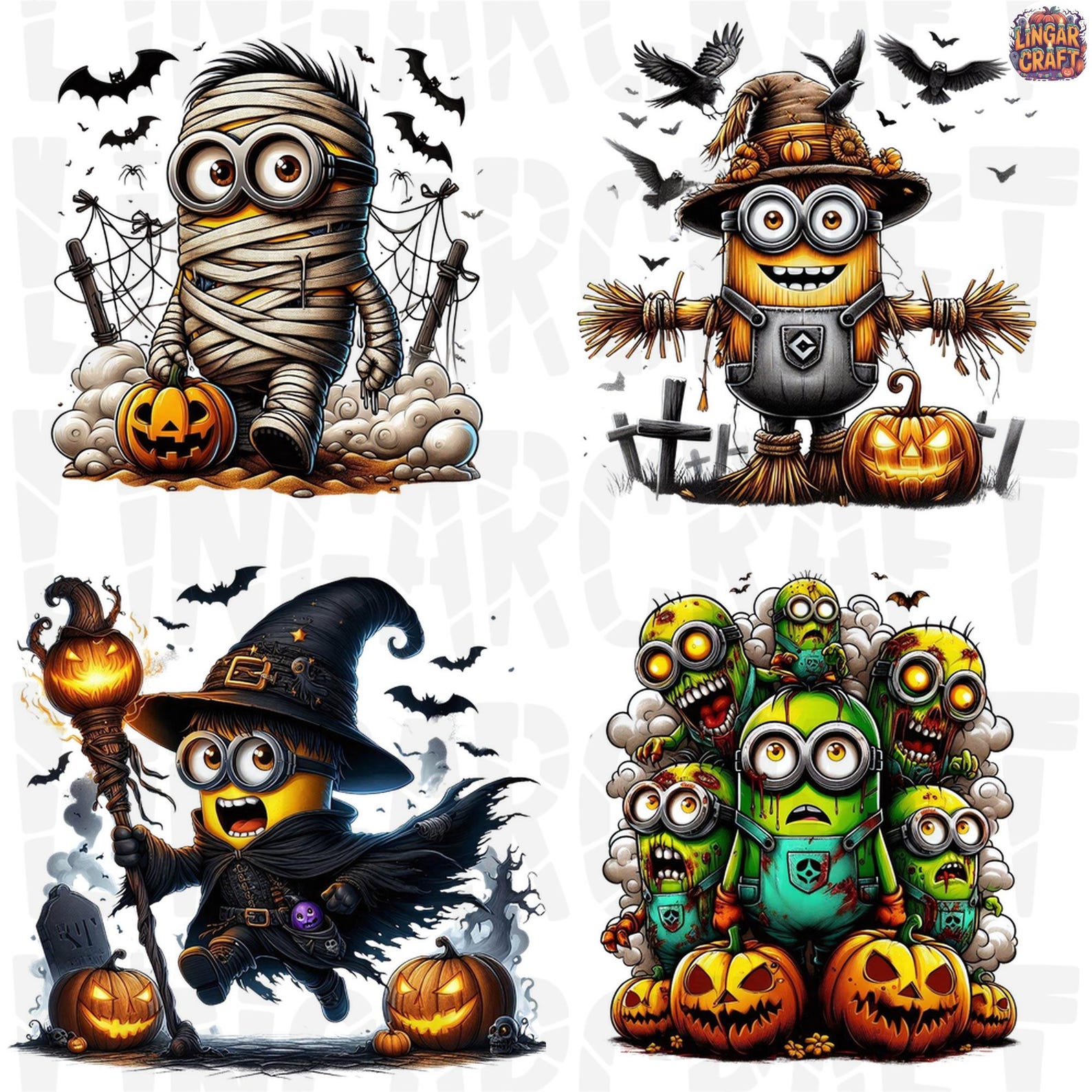 Minions Spooky Clipart Bundle, Watercolor Minions Halloween Png, Horror ...