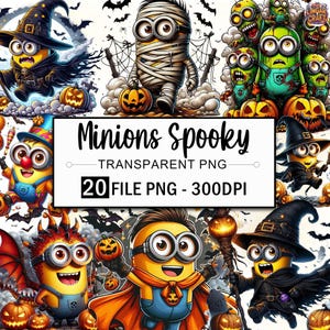 Minions Spooky Clipart Bundle, Watercolor Minions Halloween Png, Horror ...