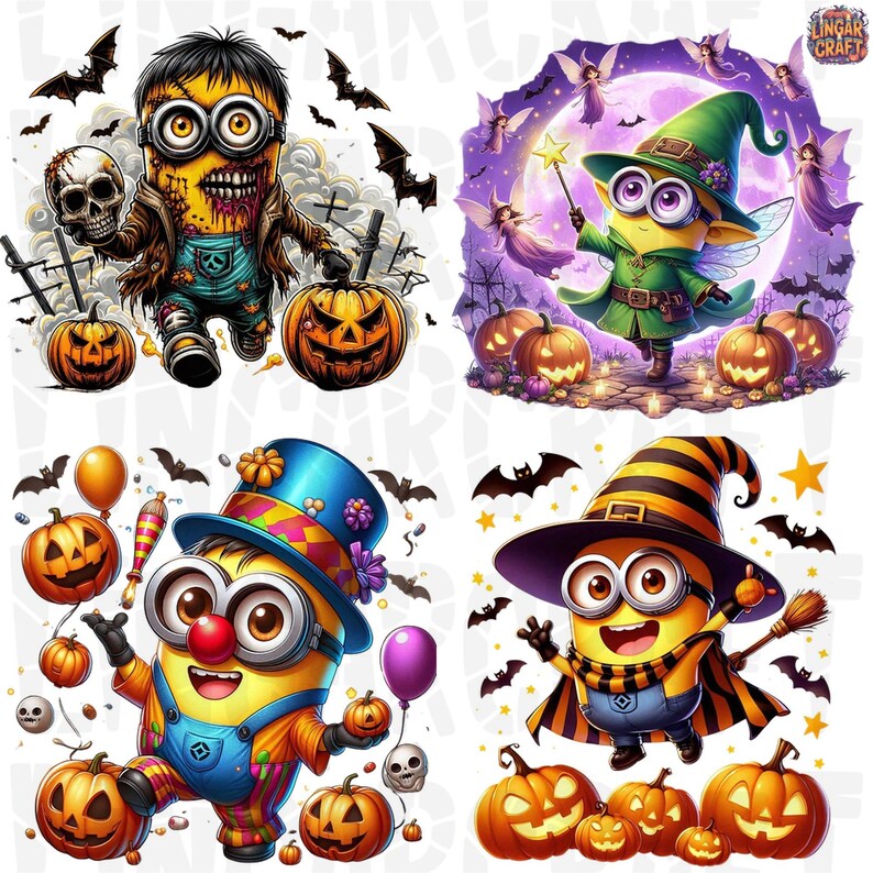 Minions Spooky Clipart Bundle, Watercolor Minions Halloween Png, Horror ...