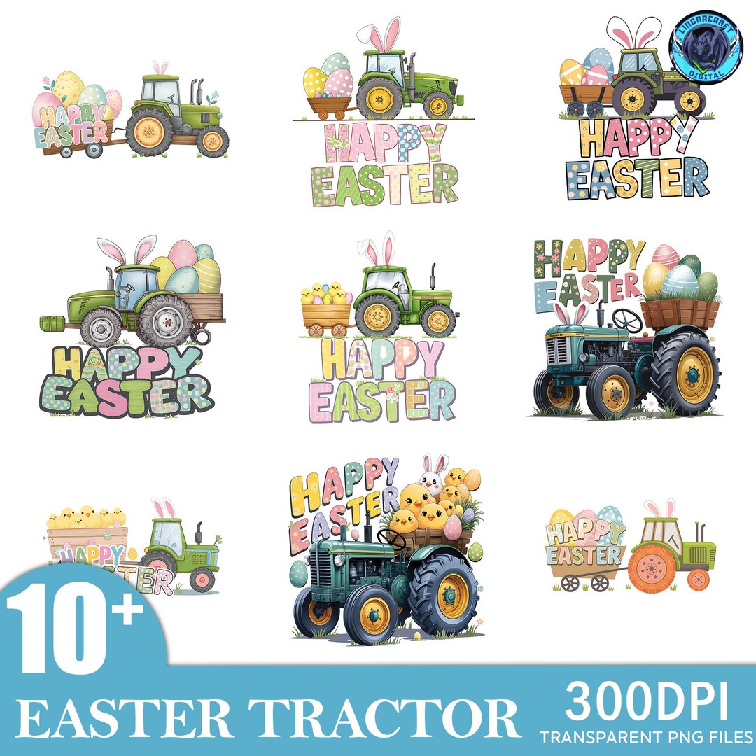 10+ Happy Easter PNG, Easter Tractor PNG Bundle, Easter Tractor Bunny ...